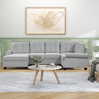 U-Shaped Corner Upholstered Linen Fabric Sectional Sofa - Bed Bath & Beyond - 38455282