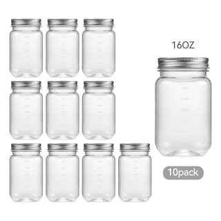 16oz Airtight Plastic Storage Jars with Lids - BPA Free, Clear, 2.8 ...