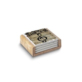 Curata Music Staff Set of Four Absorbent Stone Coasters with Wooden ...