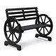 Outdoor Wooden Wagon Wheel Bench with Slatted Seat and Backrest - Bed ...