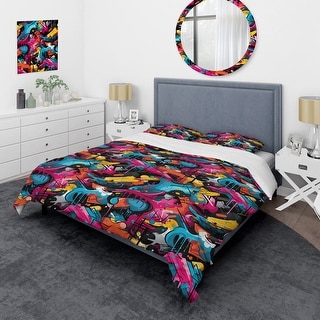 Designart "Popart Neon Graffiti Fusion I" Modern Bedding Cover Set With ...
