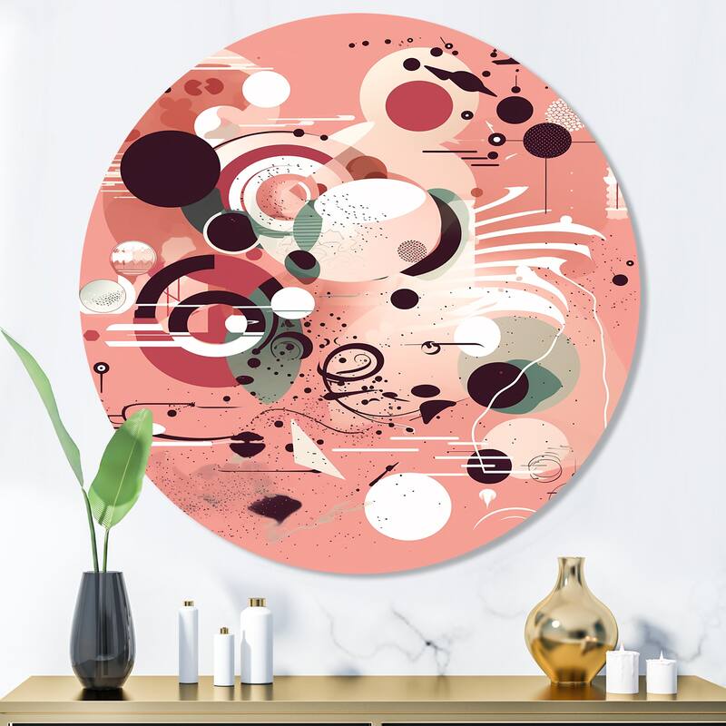 Designart "Pink Minimalism Profound Intimacy II" Minimalism Metal Round ...