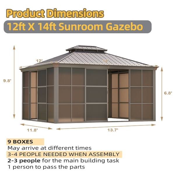 Outdoor Solarium Sunroom, Patio Hardtop Gazebo, Aluminum Frame ...