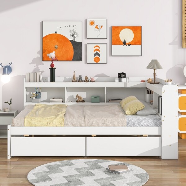 Full Size Storage Bed w L shaped Bookcases Drawers Platform Bed Frame Bed Bath Beyond 39525261