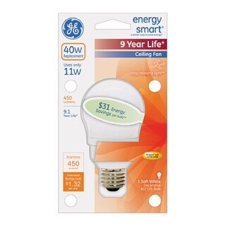 GE 47486 "Energy Smart" Fluorescent Ceiling-Fan Bulb 11W Soft White ...