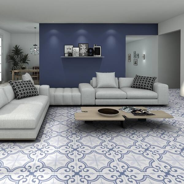 SomerTile Lacour Artic Encaustic 9.75" x 9.75" Porcelain Floor and Wall ...