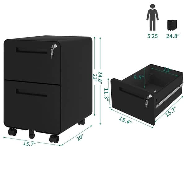 2 Drawer Rolling File Cabinet, Metal Mobile Filing Cabinet with Lock ...
