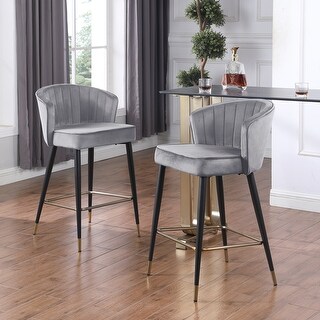 Contemporary Velvet Upholstered Counter Height Stool with Deep Channel ...