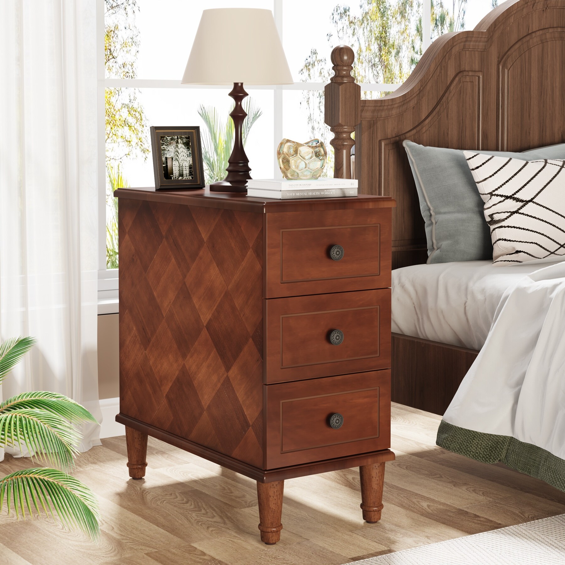 Fully Assembled Narrow End Table Solid Wood Side Table with 3 Drawers Vintage Nightstand Slim Bedside Table for Small Spaces On Sale Bed Bath Beyond 39742524