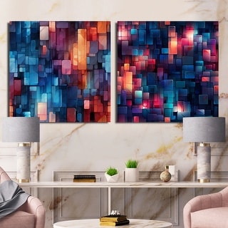 Designart "Purple And Blue Matrix Cubes" Abstract Shapes Canvas Set Of ...