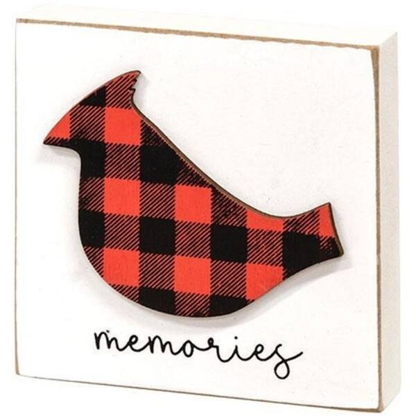 Buffalo Check Cardinal Memories Block - 3.5" high by 3.5" wide by .75 ...