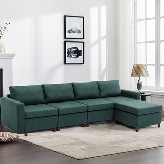 Green Modern 4+1 pc Linen Modular Sectional Sofa Couch Set, Seat Module ...