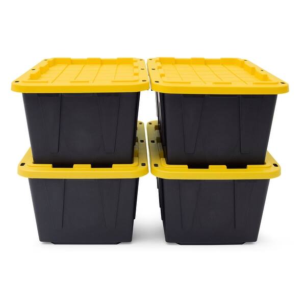 TOUGH BOX 27 Gallon Stackable Storage Totes with Lids, Black and Yellow ...