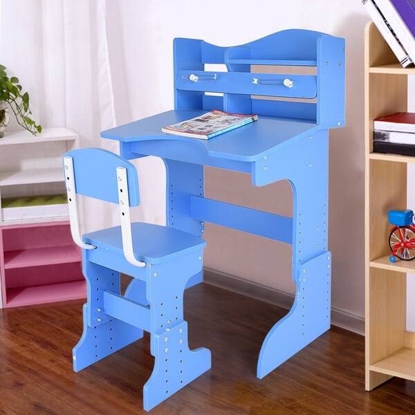Height Adjustable Study Desk And Chair Set With Tilted Desktop And ...