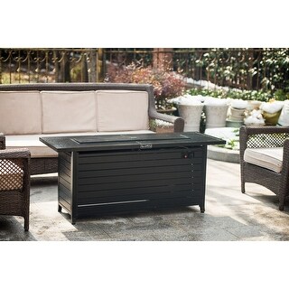 57in Outdoor Retangular Gas Propane Fire Pit Table with Slats Looking ...