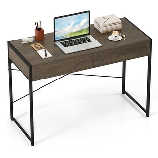 Gymax Modern 2-Drawer Computer Desk w/ Reinforced Heavy-Duty Metal ...
