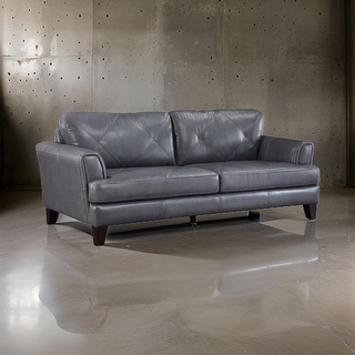 Lisa 88 Inch Sofa, Gray Top Grain and Split Leather, Brown Solid Wood ...