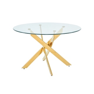 Round Glass Dining Table with Gold Star Base (36") - 29.5"H x 36"W x 36 ...