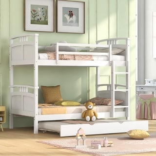 Nestfair Twin Over Twin Bunk Bed with Trundle and Separable Bunk Bed ...