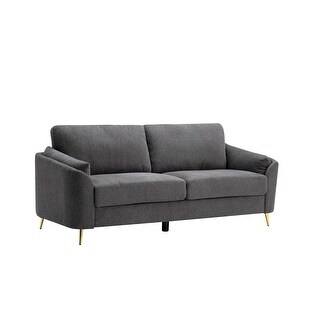 Jace 79 Inch Sofa, Dark Gray Polyester, Gold Metal Legs, Loose Pillow ...