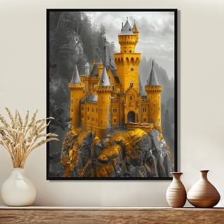 Designart "Monochrome Yellow Grey Fortress Castle In Mountain II ...