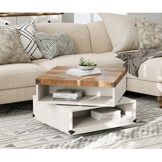 Vintage Rotating Coffee Table with 2 Open Shelves, White, 25.5" - Bed ...