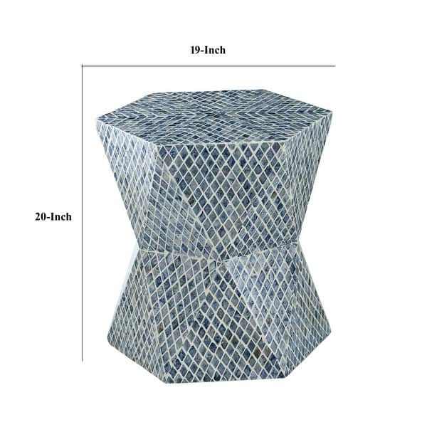 20 Inch Stool Table, Capiz Shell Inlay, Hexagonal Geometric Design, Blue - Bed Bath & Beyond ...