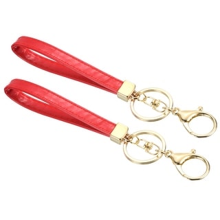 2pcs Wrist Lanyard Leather Keychain Lobster Clasps Keyring, Red - Bed ...