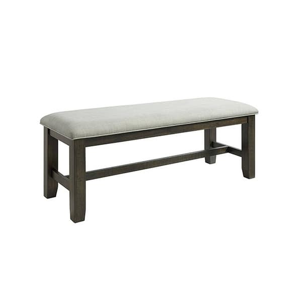 Cameron 50 Inch Bench, Brown Wood Frame, Gray Poly Linen Upholstery ...