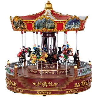 14" LED Lighted Animated and Musical Carousel Christmas Decoration ...