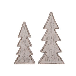 Transpac Wood 19 in. Off-White Christmas Beaded Edge Tree Set of 2 ...