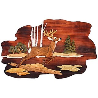 Jumping Deer Hand Crafted Intarsia Wood Art Wall Hanging 26 X 18 X 2.5 ...
