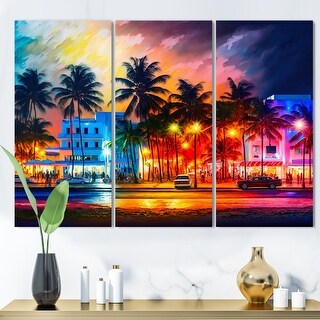Designart "Miami Beach Holidays I" City Miami Canvas Art Print - 3 ...