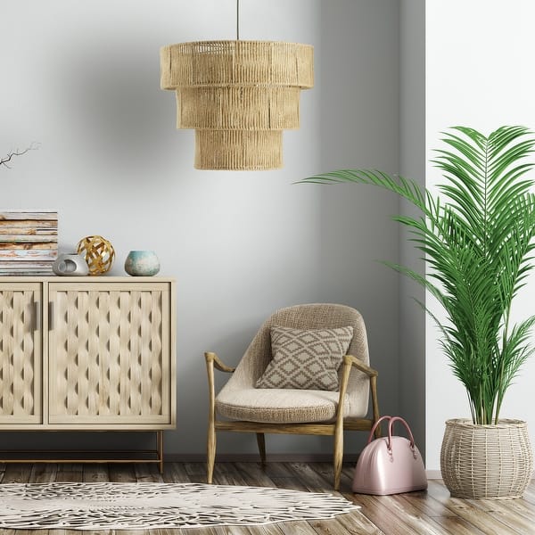 Primrose River of Goods Tan and Black Jute and Metal 19.75-Inch Pendant ...