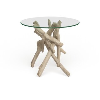 Brown Wood Handmade Tree Branch Accent Table with Clear Glass Top - On ...