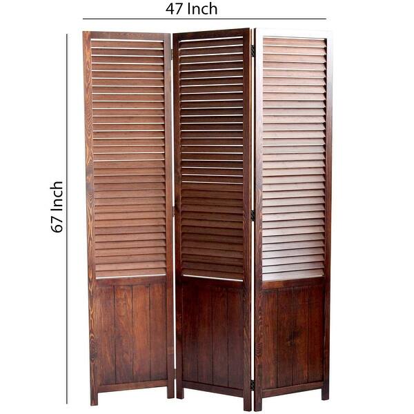 Traditional Foldable Wooden Shutter Screen with 3 Panels - 67 H x 2 W x ...