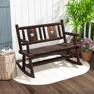 Outdoor Wood Rocking Bench Carbonized Double Rocking Chair for 2 ...
