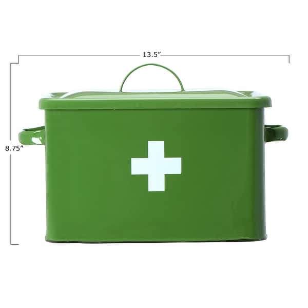 Enameled Metal First Aid Box with Lid and Swiss Cross - Bed Bath ...