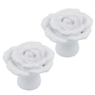 Cabinet Wardrobe Drawer Door Pull Rose Shape Design Ceramic Knobs White ...