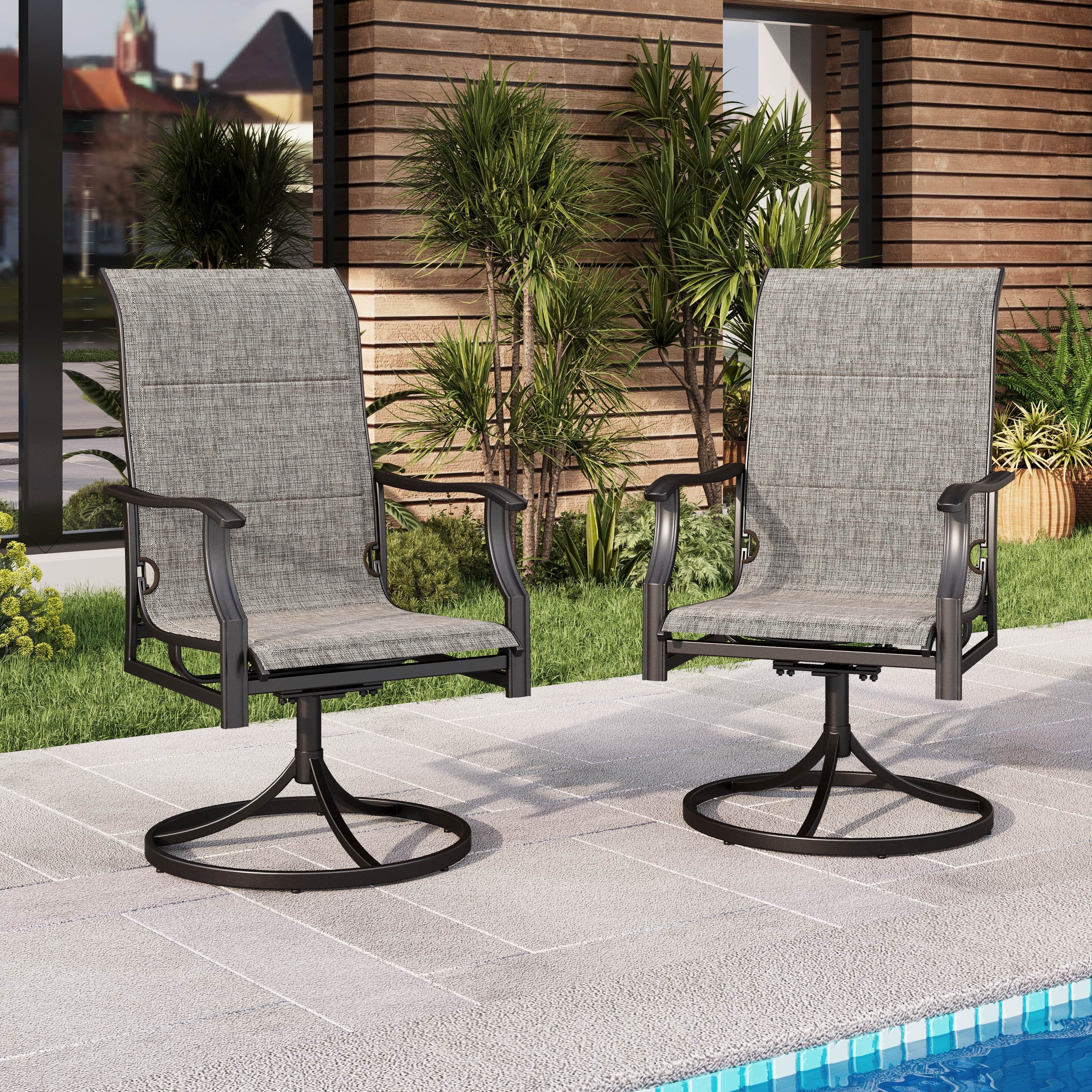 MAISON ARTS Patio Dining Chairs Padded Metal Swivel Chairs Mesh Textilene Fabric Outdoor Furniture Set of 2 Grey