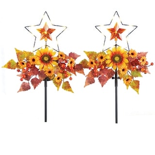 Solar Powered Autumn Star Floral Garden Stakes - Set of 2 - 32 x 25.25 ...