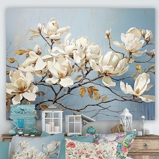 Designart "Elegant White And Blue Magnolias Bloom" Magnolias Wall Art ...