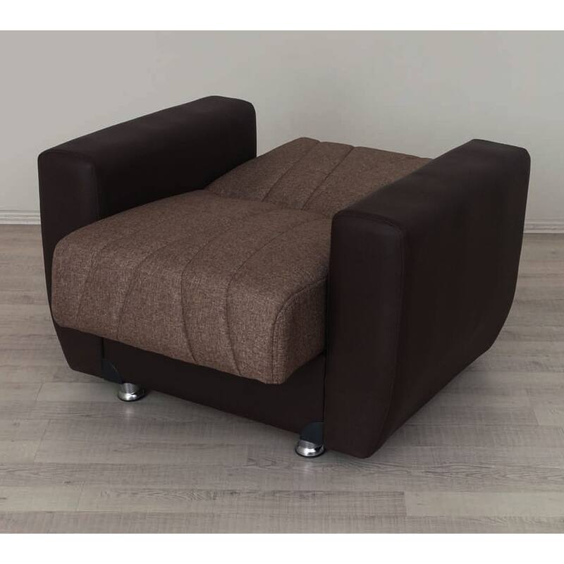 Riverside Brown Fabric-Leather Convertible Arm Chair with Storage ...