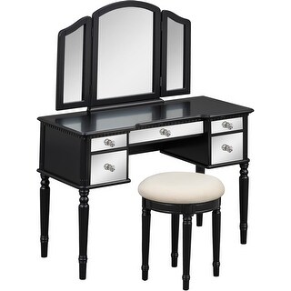 Black Dressing Table Set with Tri-Fold Mirror - Bed Bath & Beyond ...