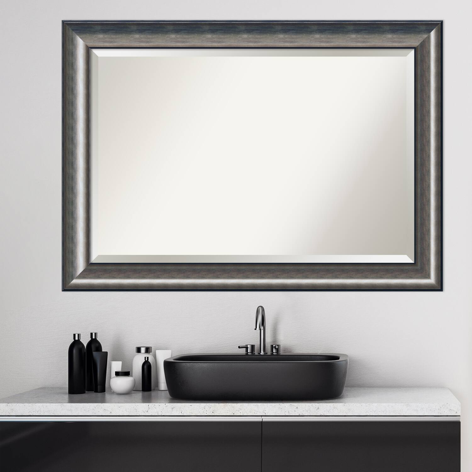 Beveled Wood Bathroom Wall Mirror - Quicksilver Scoop Frame - Outer ...