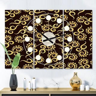 Designart 'Gold and Black Swirl II' Oversized Mid-Century wall clock ...