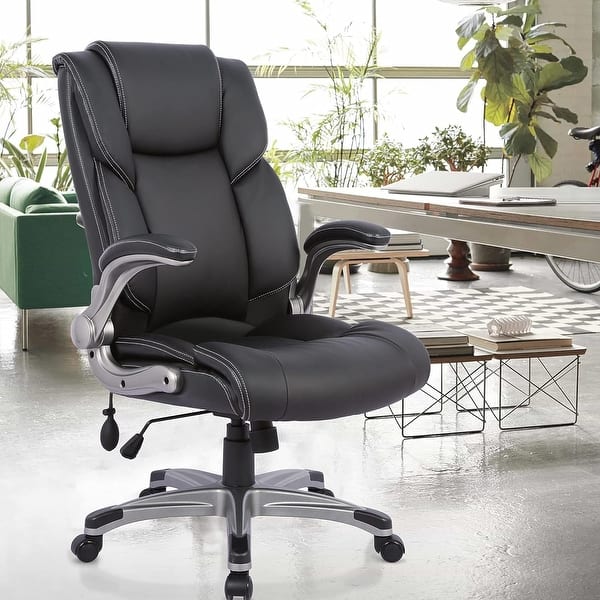 High Back Executive Office Chair with Padded Flip-up Arms, Adjustable ...