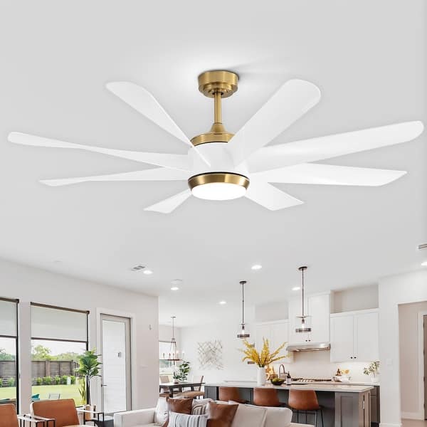 60-in White and Gold Indoor LED Ceiling Fan with Light Remote (8-Blade ...