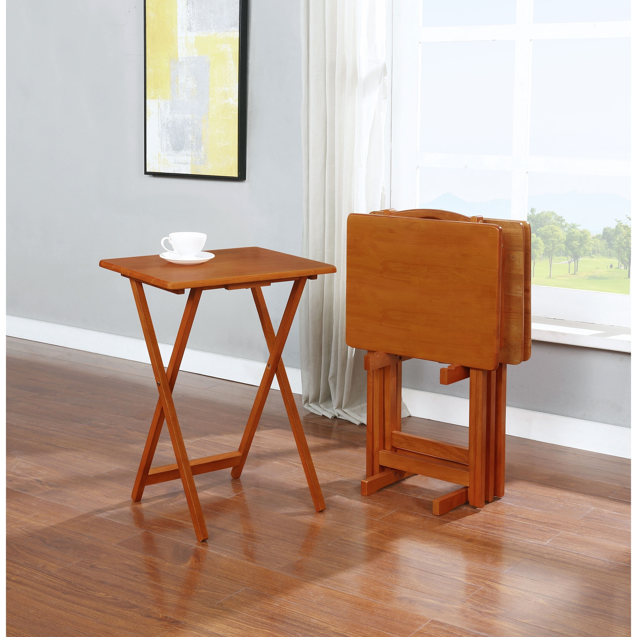 5 piece tv tray set wood store
