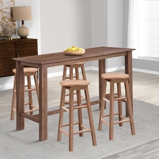 Rectangular Wooden Frame Pub Table with Trestle Base, Oak Brown - Bed ...